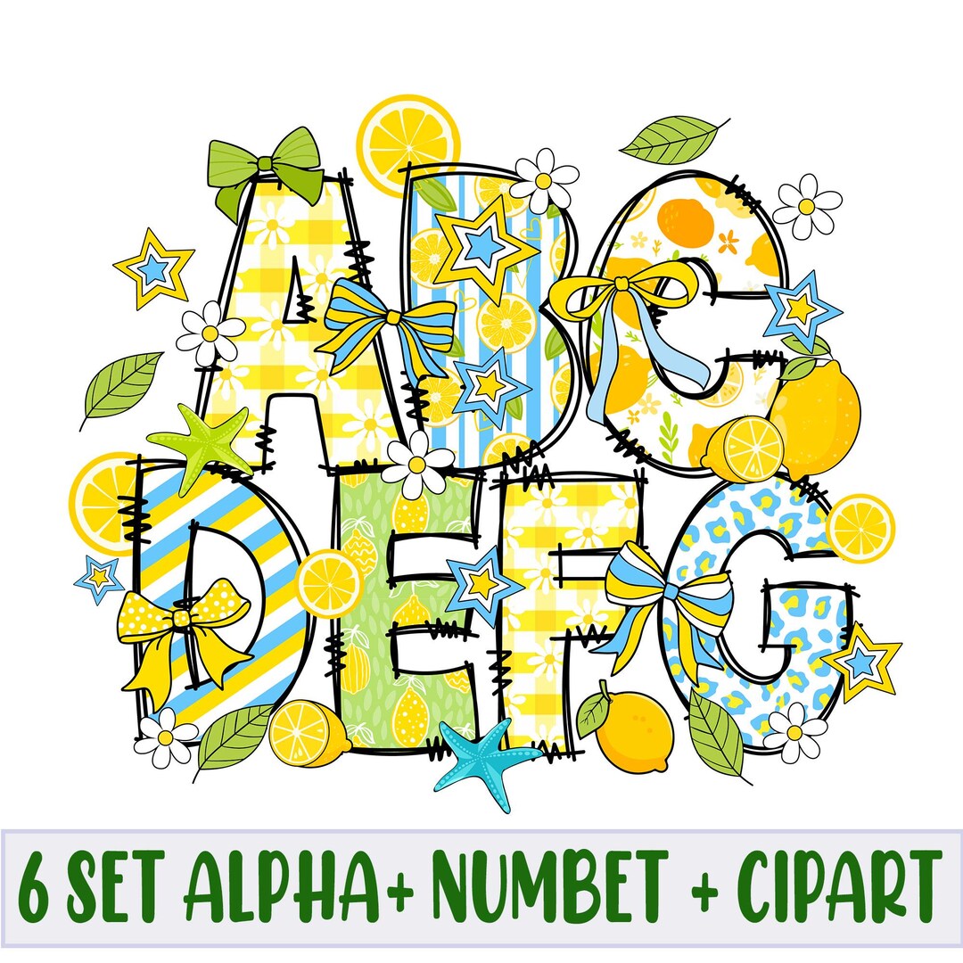Preppy Summer Lemon Alphabet Png, Summer Vibes Letter, Lemons Doodle ...
