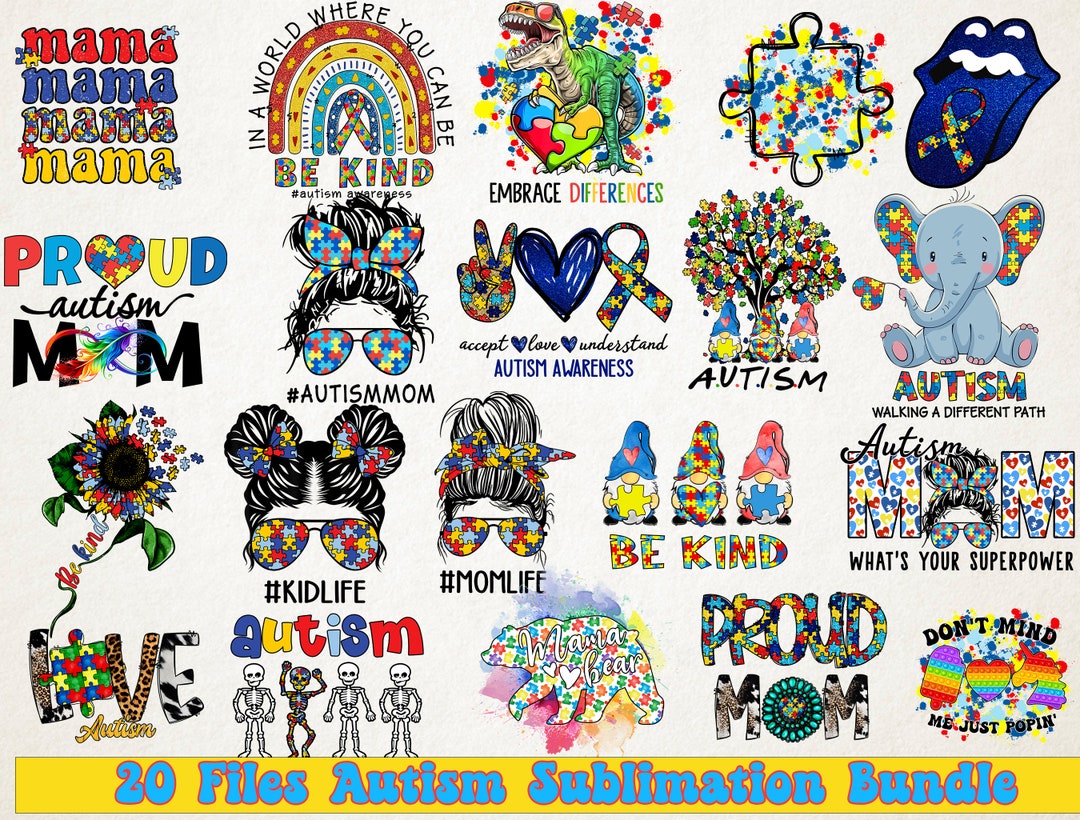 Autism Awareness Sublimation Bundle, Embrace Different Dinosaur Autism ...