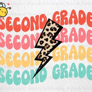 Second Grade Stacked Leopard Lightning Bolt Png, Back to School Png ...