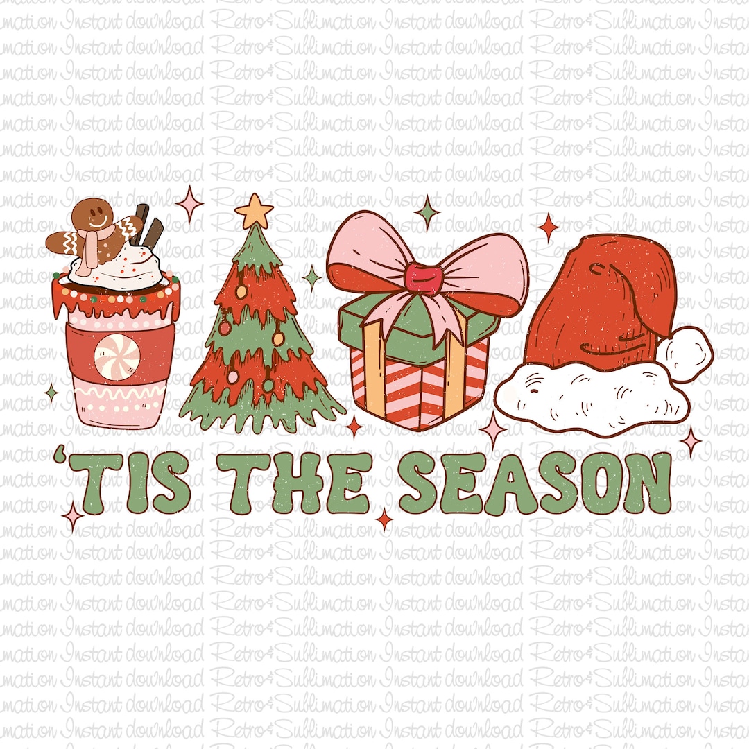 Tis the Season Png, Christmas Coffee Png, Santa Hat Png, Retro ...