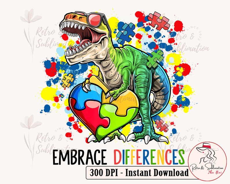Embrace Differences Autism Dinosaur Png, T-rex Autism Png, Autism Png ...