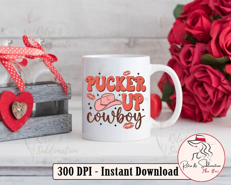 Retro Pucker up Cowboy Png, Valentine's Png, Cowboy Hat Png, Valentine ...