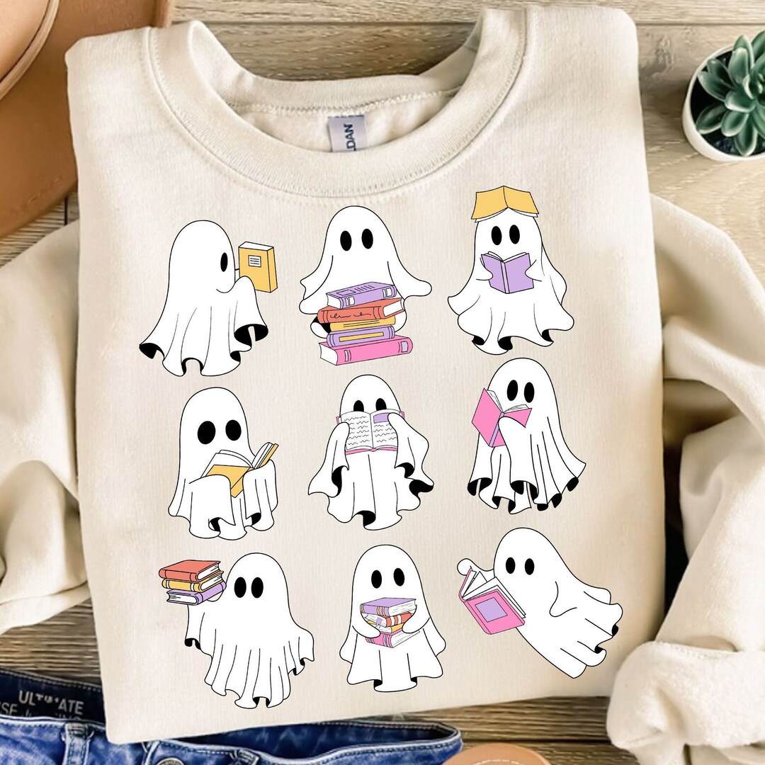 Ghost Reading Books Svg, Halloween Svg, Cute Ghost Svg, Halloween Ghost ...