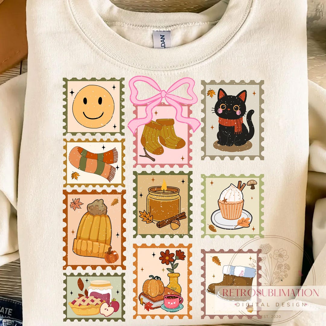 Retro Fall Postage Stamp Png, Cozy Autumn Aesthetic Png, Pumpkin Pie ...