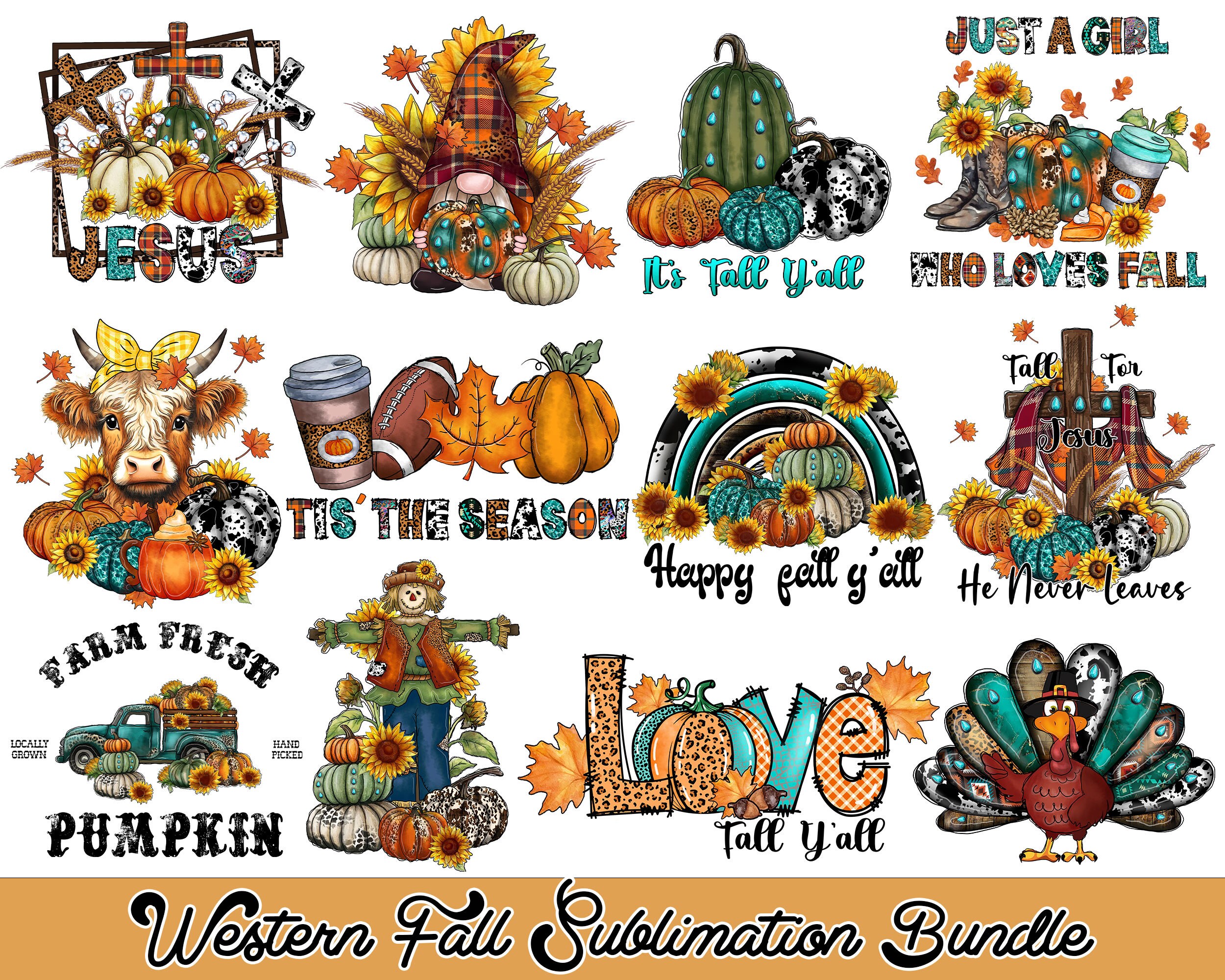 Western Fall Png Bundle, Fall for Jesus Png, Thanksgiving Png ...