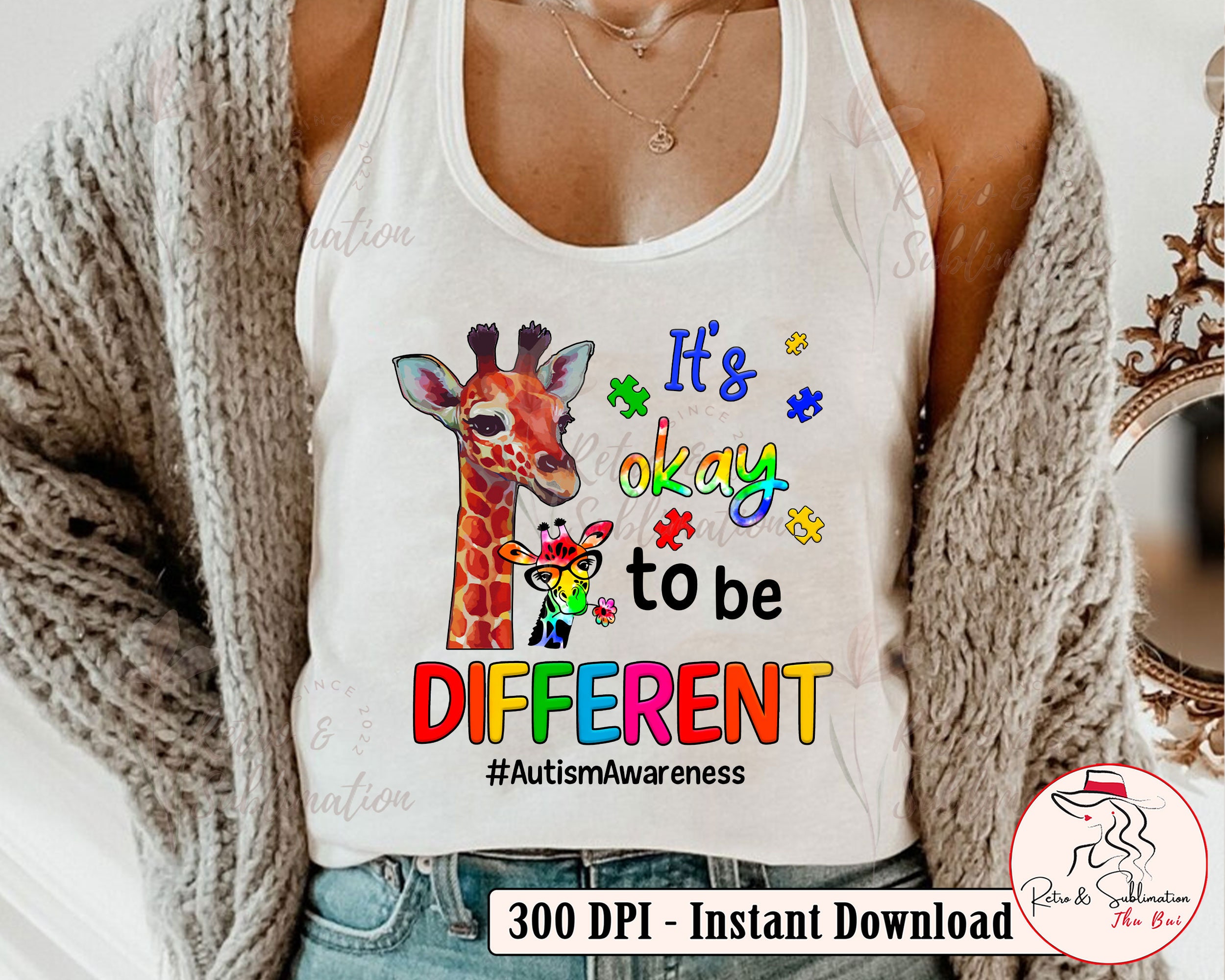 It's Okey to Be Different Autism Giraffe Png, Autism Awareness PNG ...