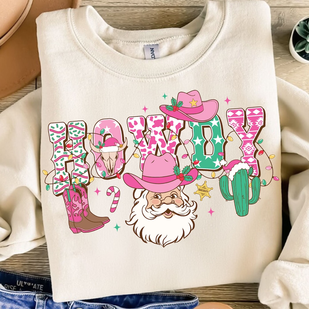 Howdy Santa Png, Howdy Christmas Png, Western Christmas Png, Pink ...