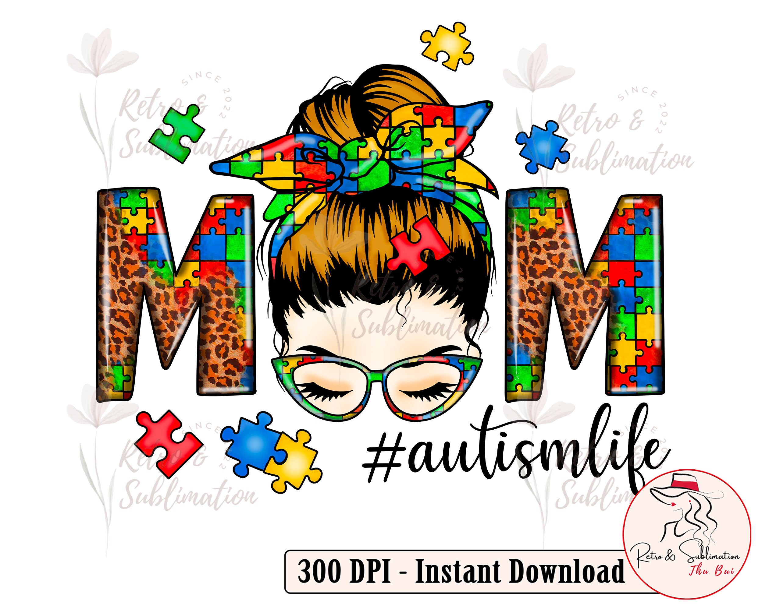 Autism Awareness Mom Png , Messy Bun Autism PNG, We Wear Blue,autism ...