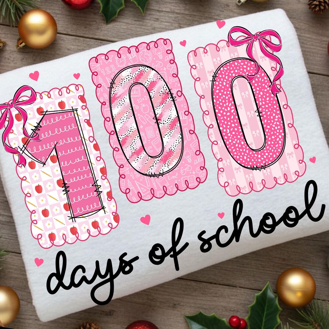 Pink Coquette 100 Days of School PNG: Bow Design (digital Download) - Etsy