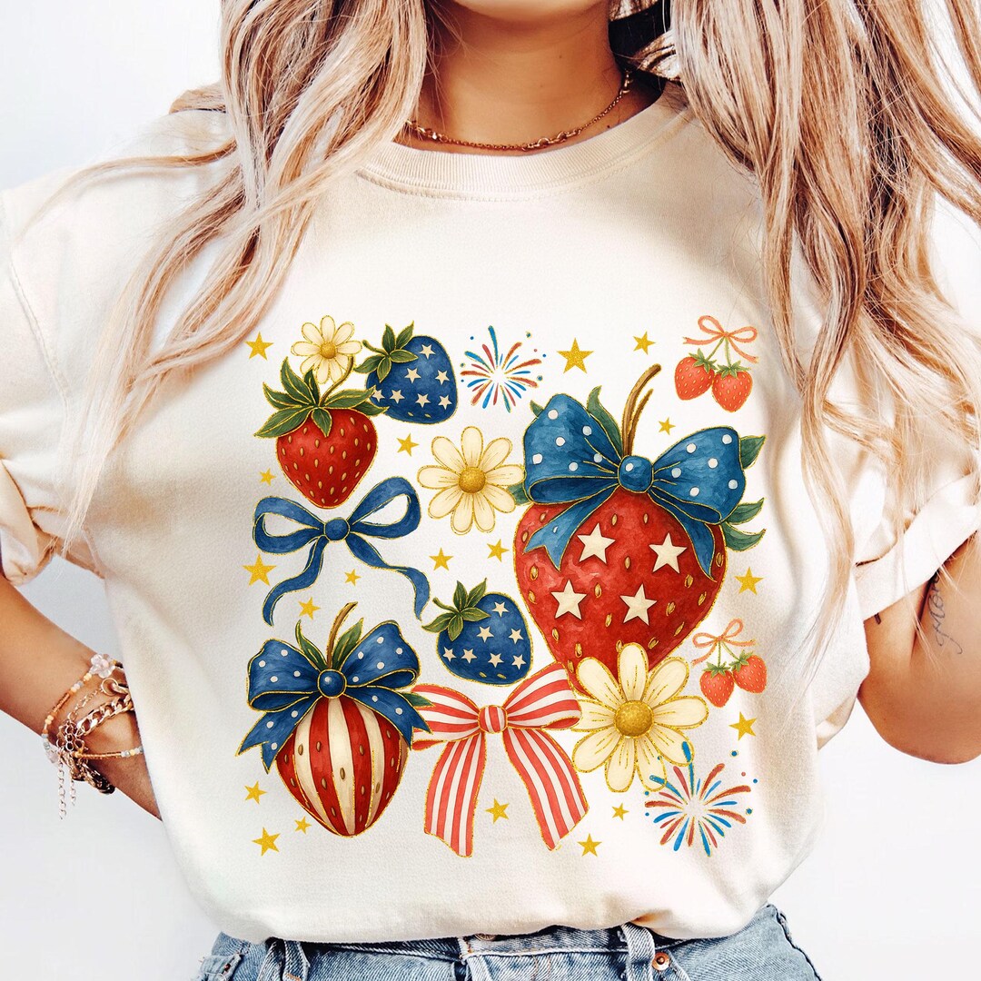 Boho 4th of July Strawberry Png, Patriotic Bow Png, Preppy Strawberries ...