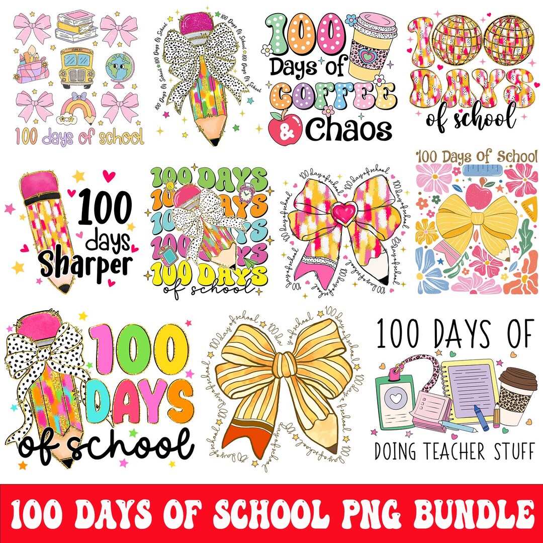 100 Day of School Bundle Png, Teacher 100 Days Png, Coquette Teacher ...