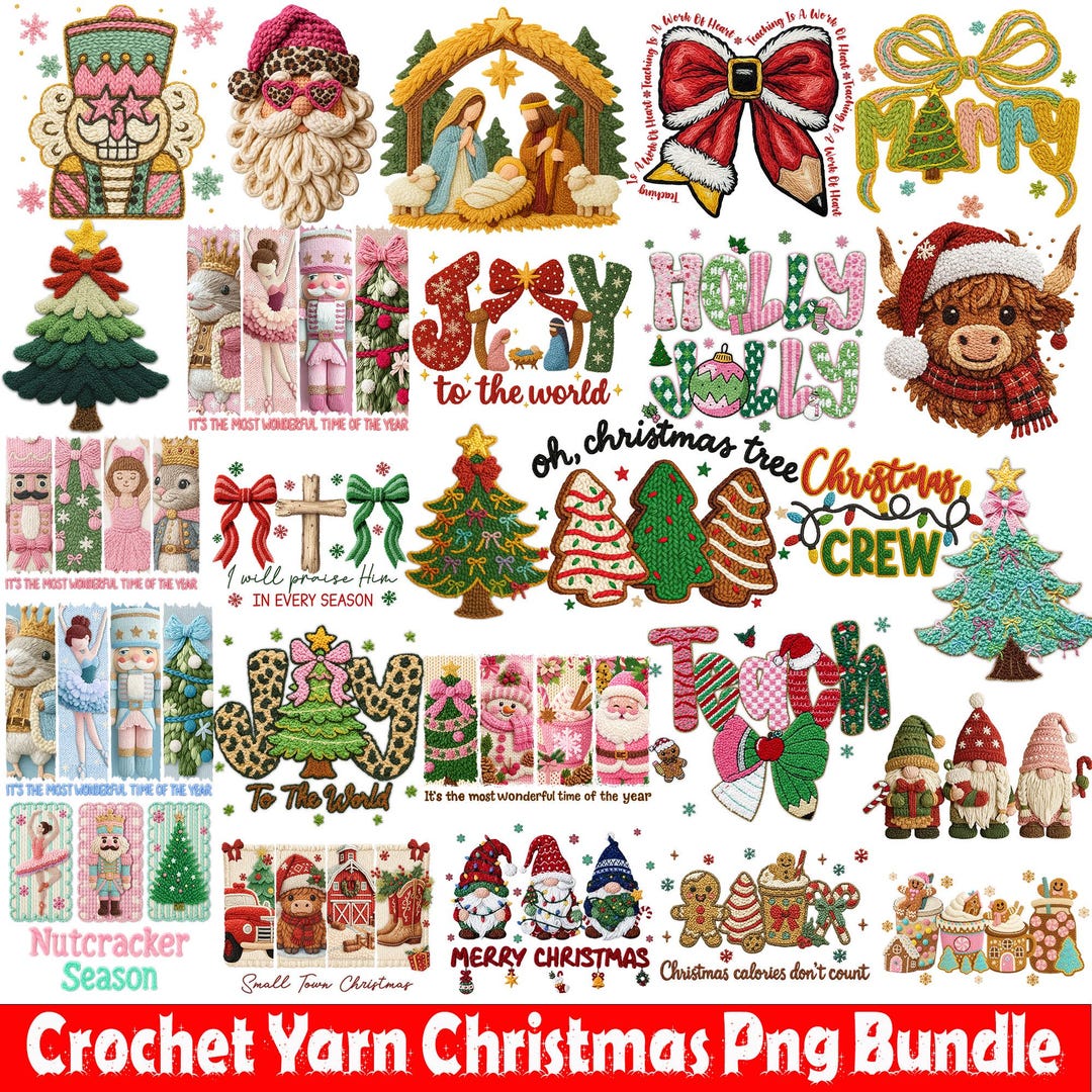 Crochet Yarn Christmas PNG Bundle: Merry Christmas Png, Trendy ...