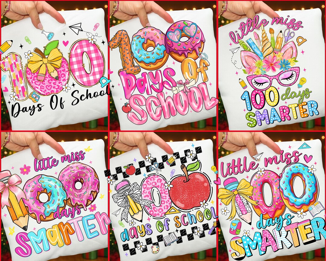 Preppy 100 Days of School PNG Bundle: Little Miss 100 Days Smarter Png ...