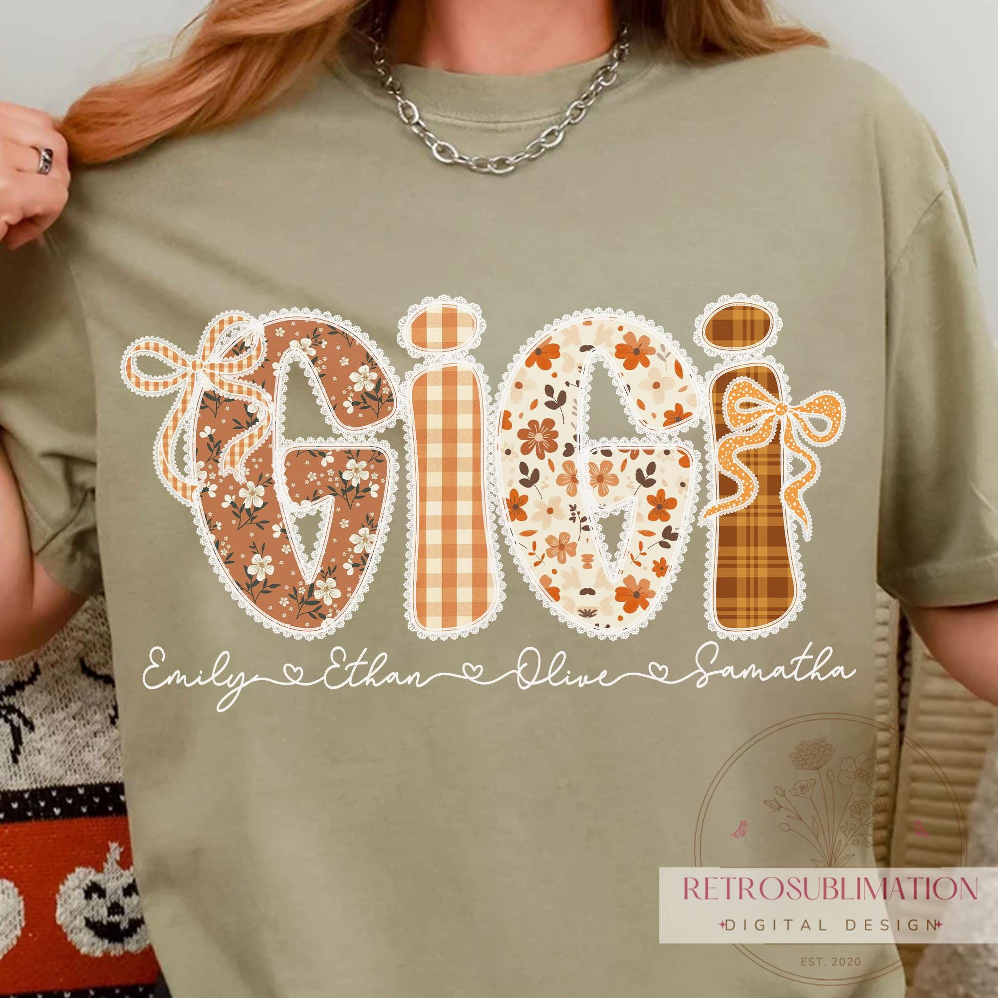 Custom Preppy Fall Mama and Kid Png Bundle, Boho Floral Patchwork With ...