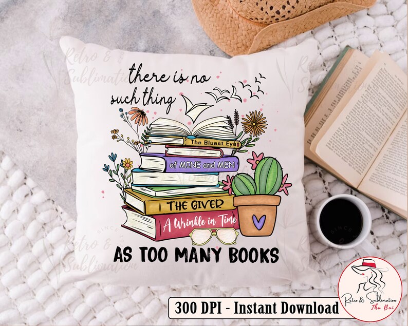 As Too Many Books Png Floral Png Books Design Reading Png - Etsy