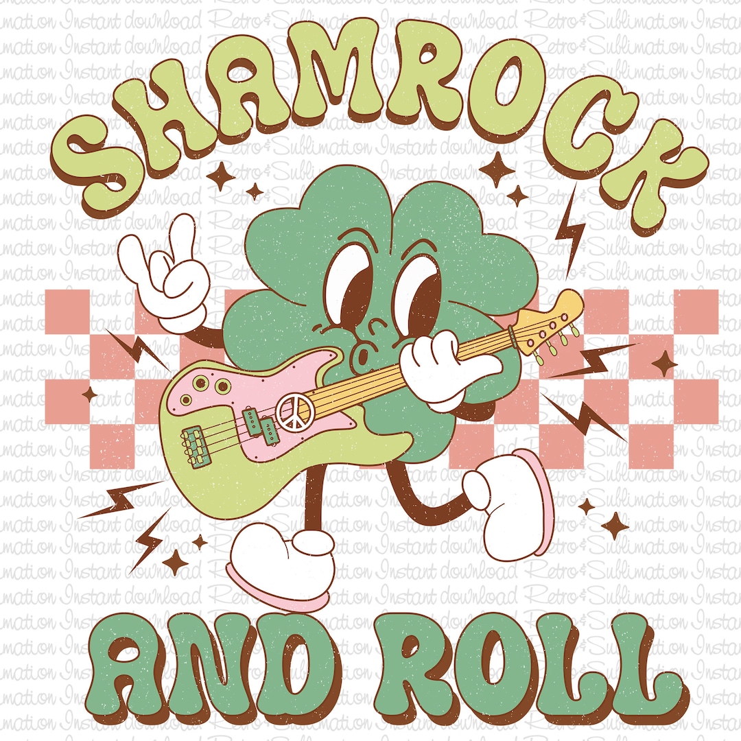 Shamrock and Roll Png, St Patricks Day Png, 4 Leaf Clover, Retro St ...