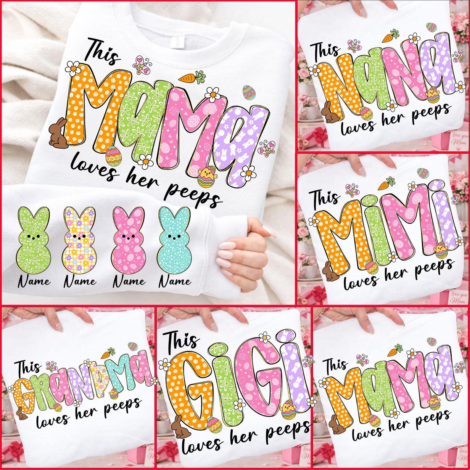 Mama Easter Peeps PNG, Custom Kids Name, Spring Colors (digital ...