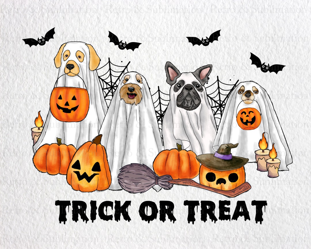 Personalized Dogs Trick or Treat Funny Halloween Cute Dog Ghost, Custom ...