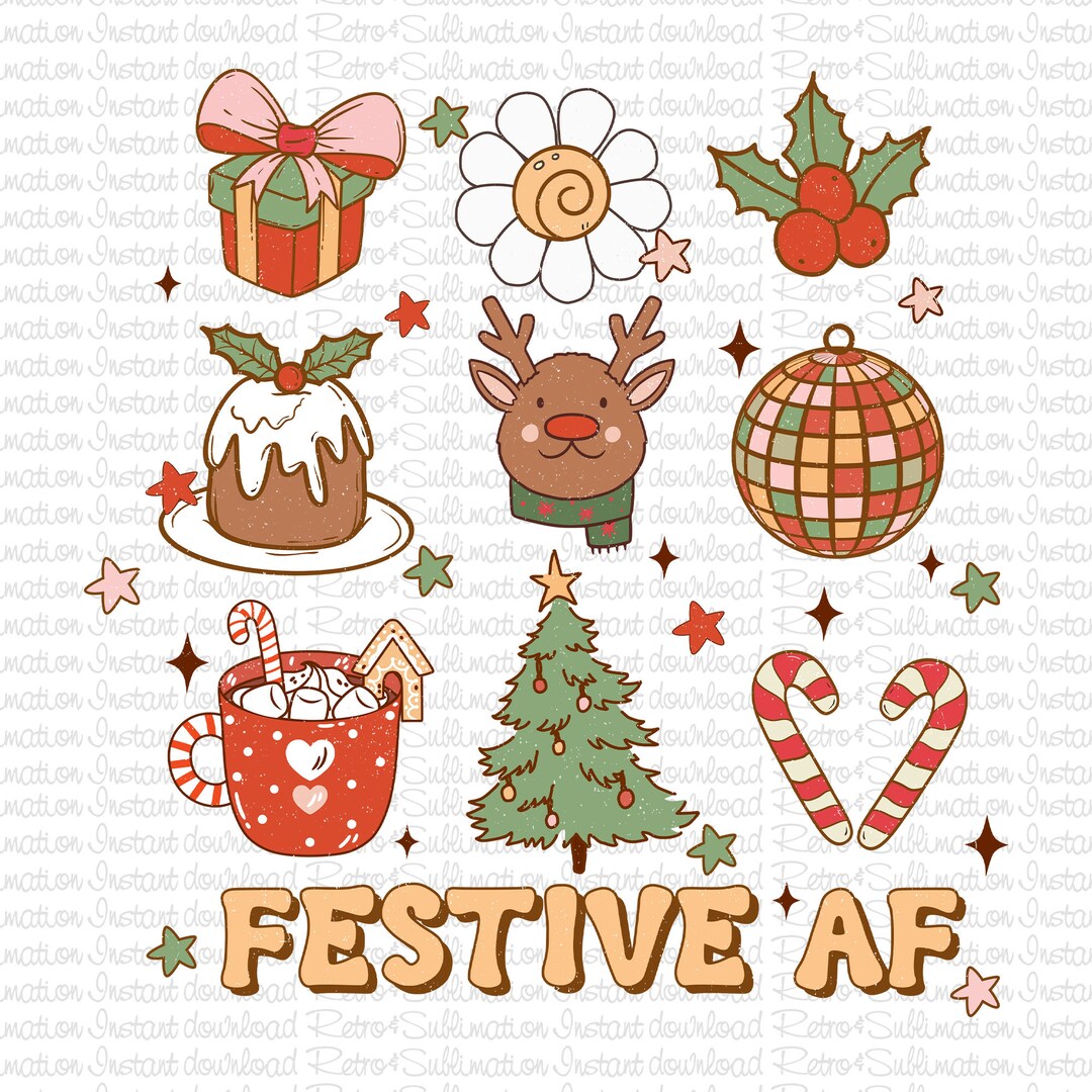 Festive Af Png, Christmas Coffee Png, Retro Christmas Png, Hot Cocoa ...