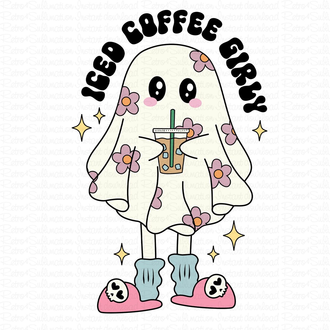 Ghost Iced Coffee Girly Svg, Cute Ghost Drinking Coffee Svg, Cute ...