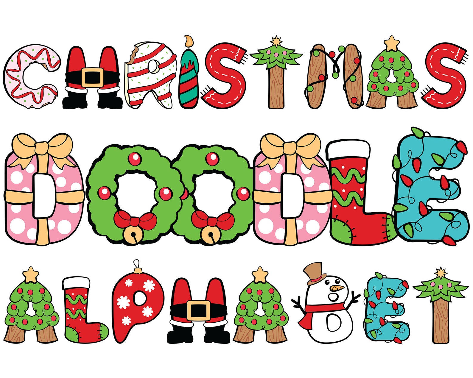 Christmas Doodle Alphabet Png, Christmas Doodle Letters Png, Christmas ...