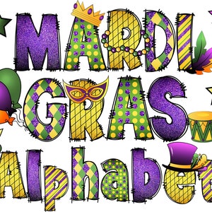 Mardi Gras Alphabet PNG, Mardi Gras Hand Drawn Letters, Alphabet Hand ...