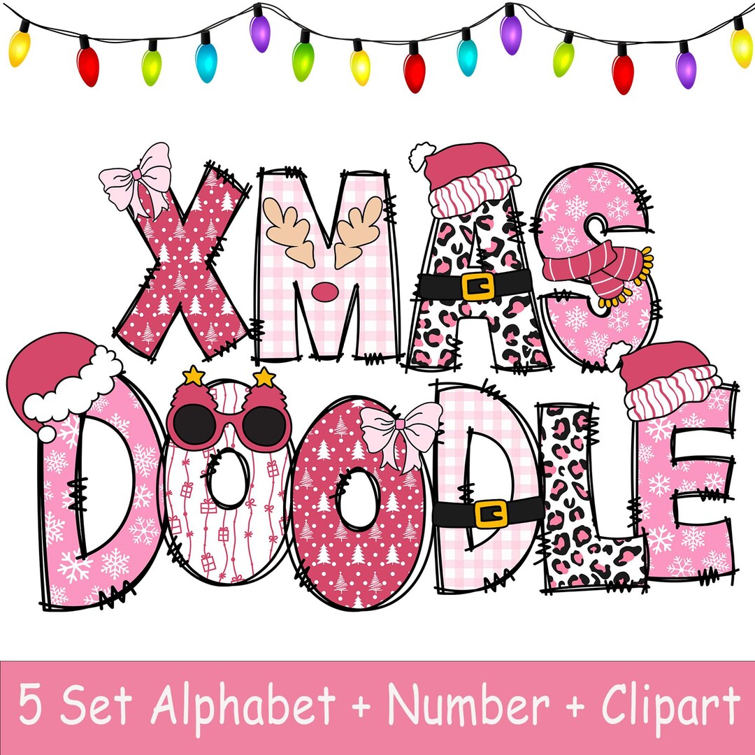 Christmas Pink Doodle Letters Png, Doodle Alphabet Png, Christmas ...