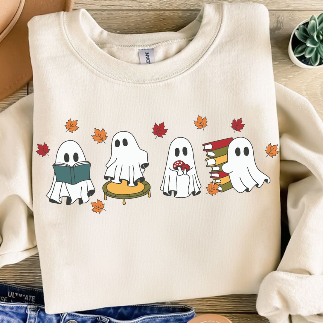 Cute Ghost Book Svg, Ghost Reading Books Svg, Halloween Svg, Halloween ...