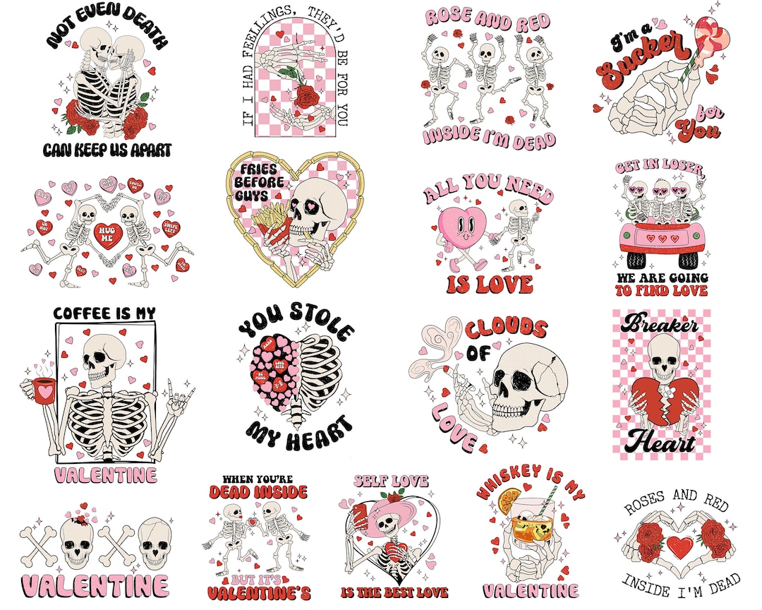 Skeleton Valentine Png Bundle, Valentine Bundle Png, Valentine Coffee ...