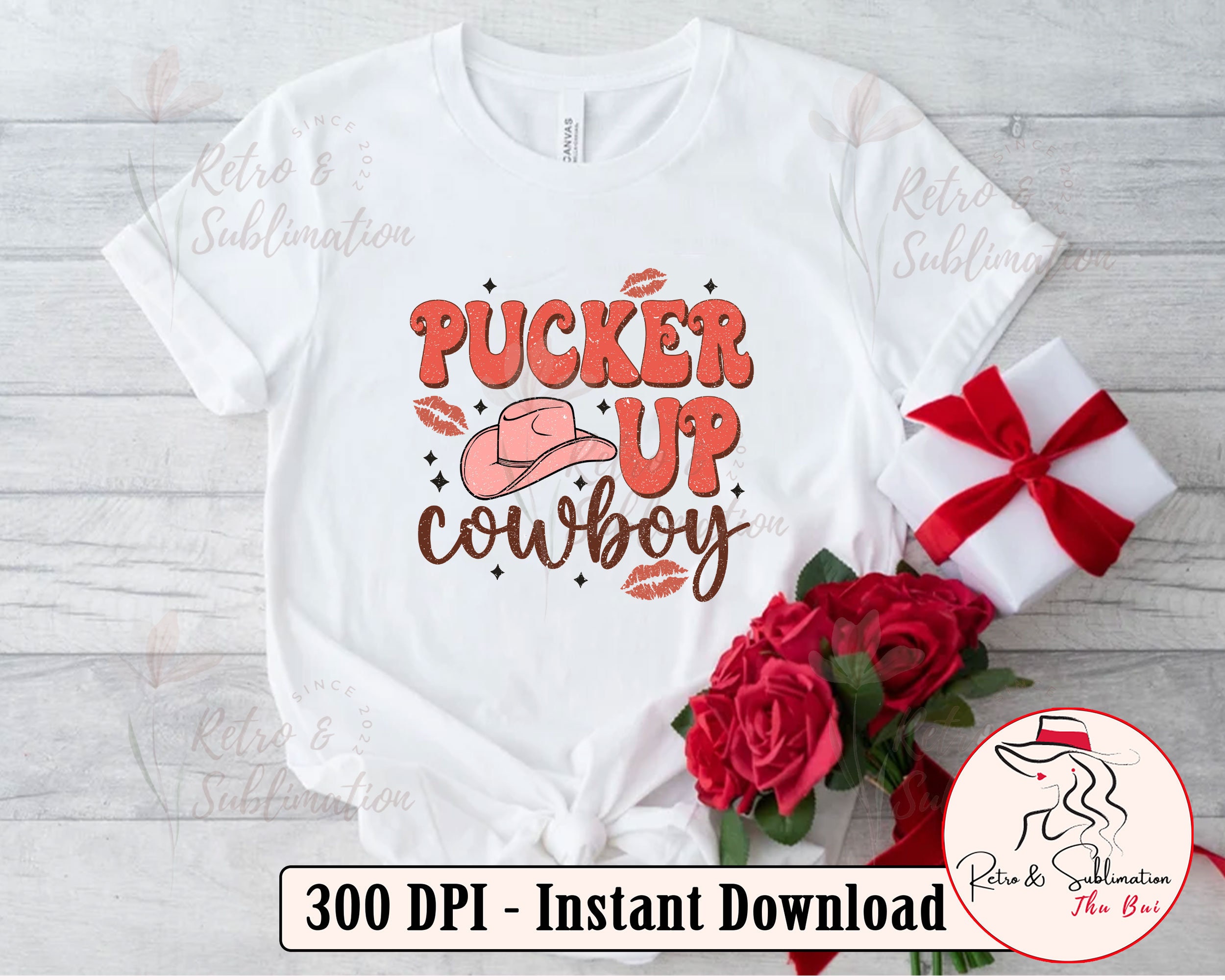 Retro Pucker up Cowboy Png, Valentine's Png, Cowboy Hat Png, Valentine ...