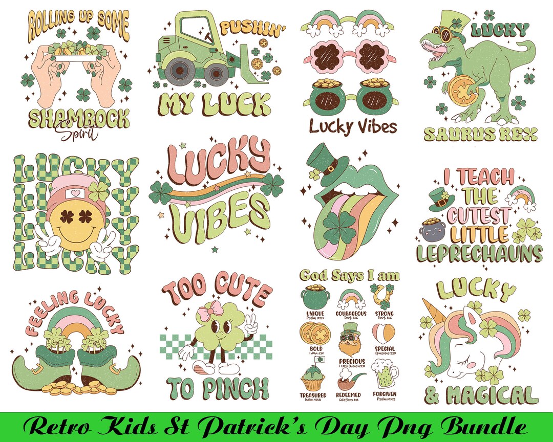 Kids St Patrick Day Png Bundle, Retro Patricks PNG Bundle, Happy ...