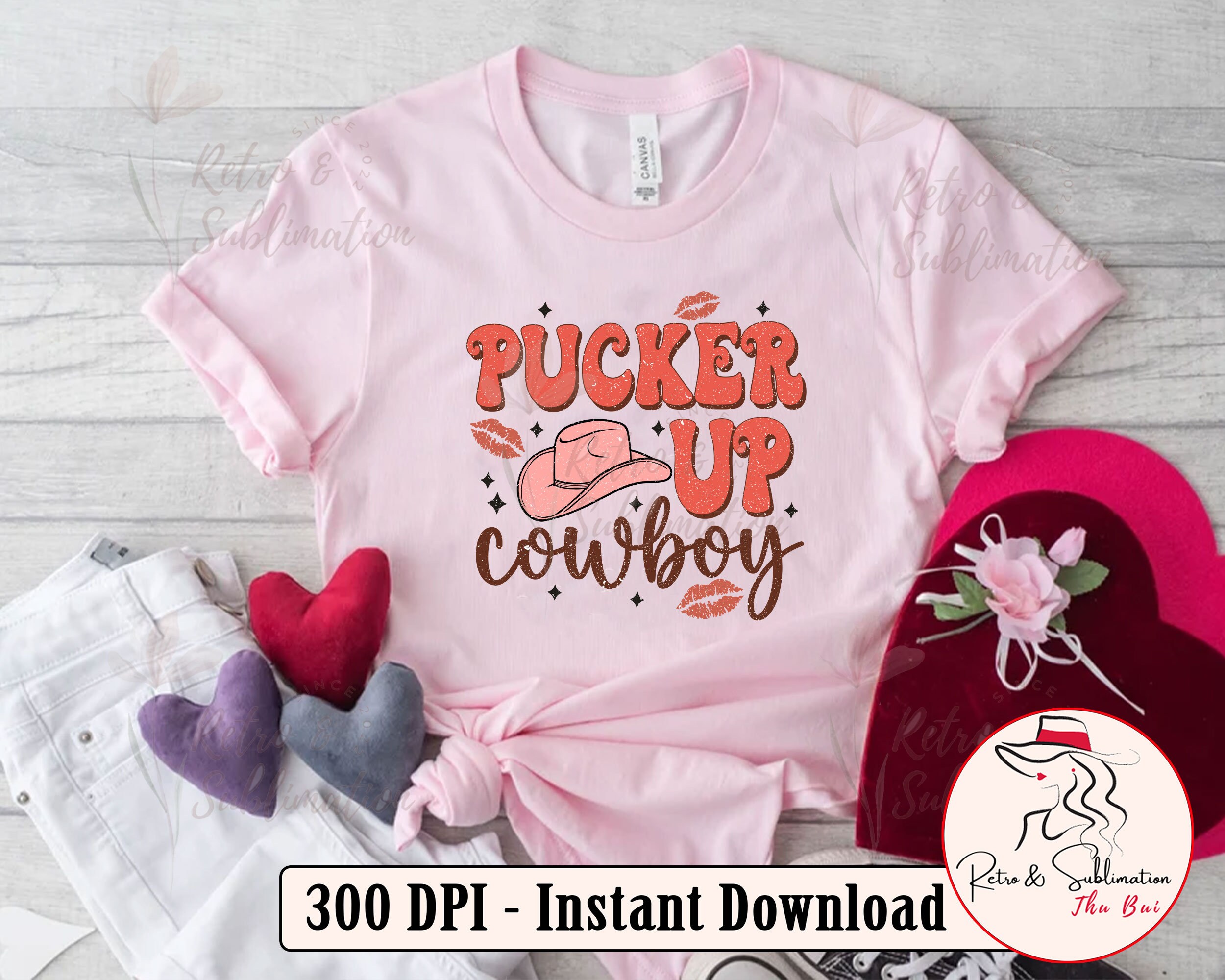 Retro Pucker up Cowboy Png, Valentine's Png, Cowboy Hat Png, Valentine ...