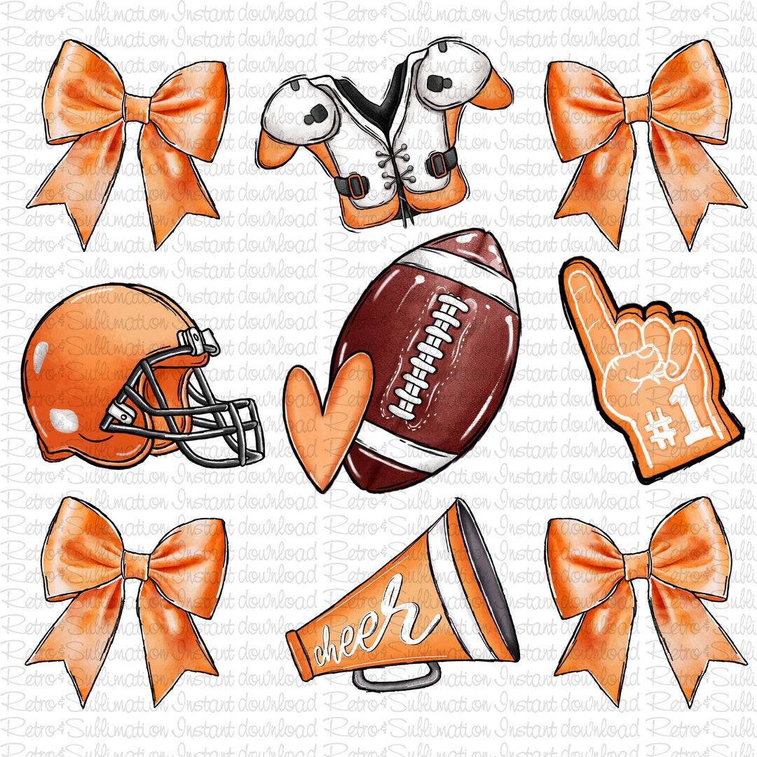 Orange Football Design Png, Touchdown Season Png Png, Coquette Football ...