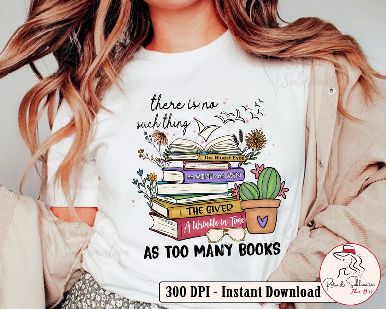 As Too Many Books Png Floral Png Books Design Reading Png - Etsy