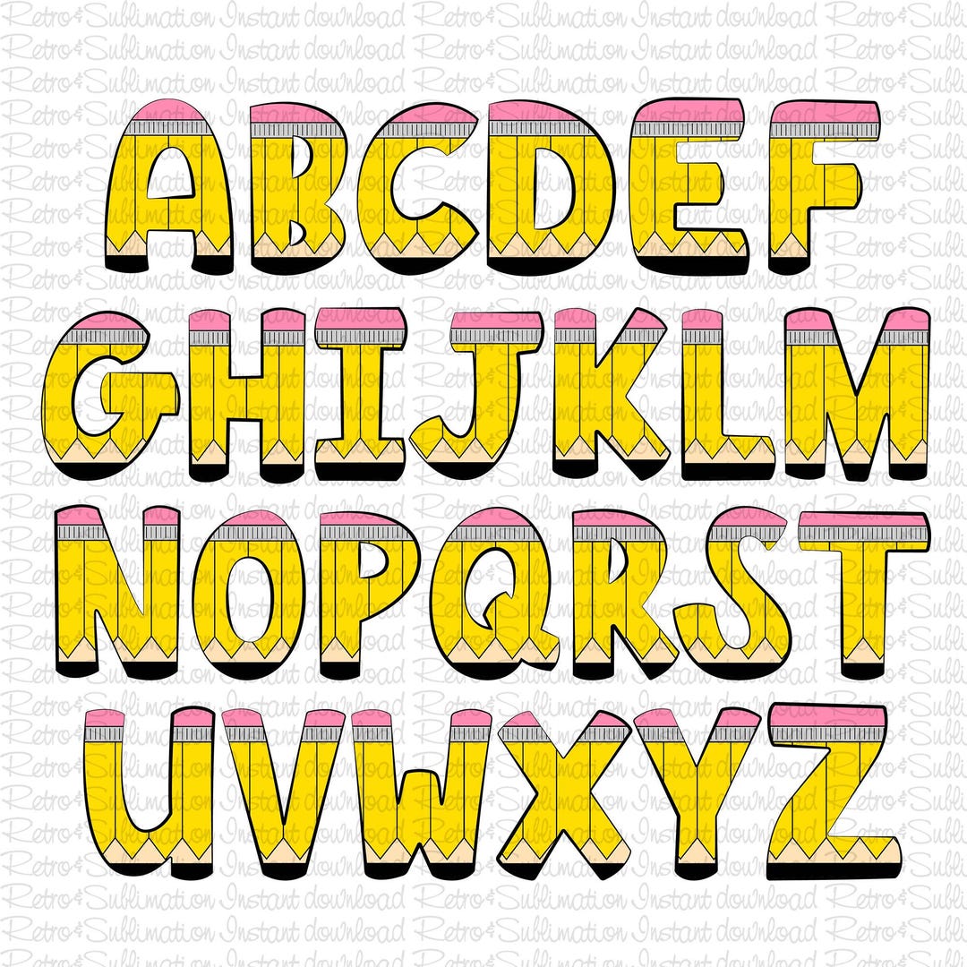 Pencil Doodle Letters Alphabet PNG, Doodle Pencil Letters Png, Retro ...