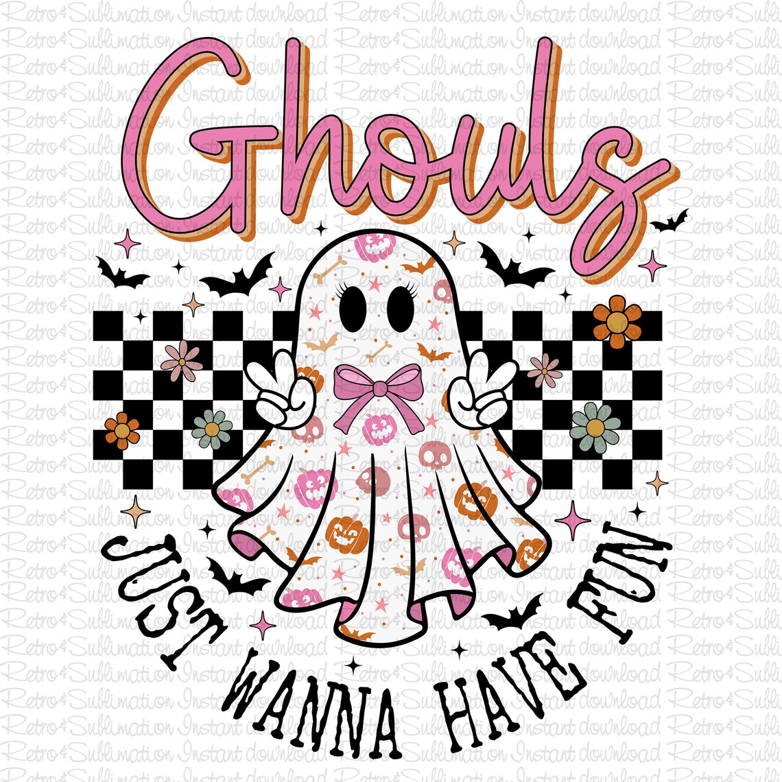 Ghouls Design Png, Cute Ghost Png, Halloween Png , Retro Halloween Png ...
