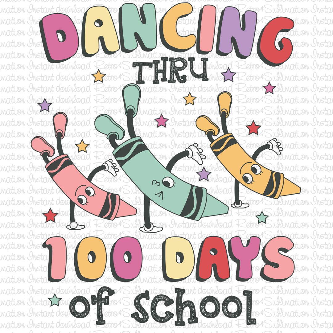 Retro 100 Days of School SVG, Dancing Thru 100 Days of School SVG, Cute ...