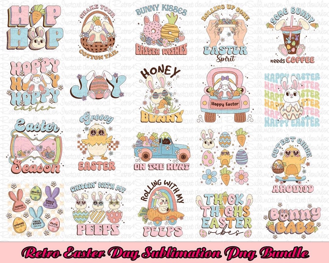 Retro Easter Day Sublimation Bundle, Easter Day Bundle, Happy Easter ...