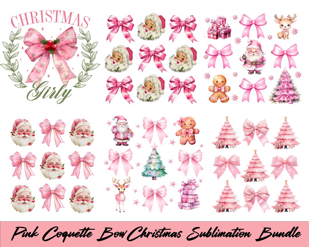 Pink Coquette Bow Christmas Sublimation Bundle, Coquette Christmas Pn ...