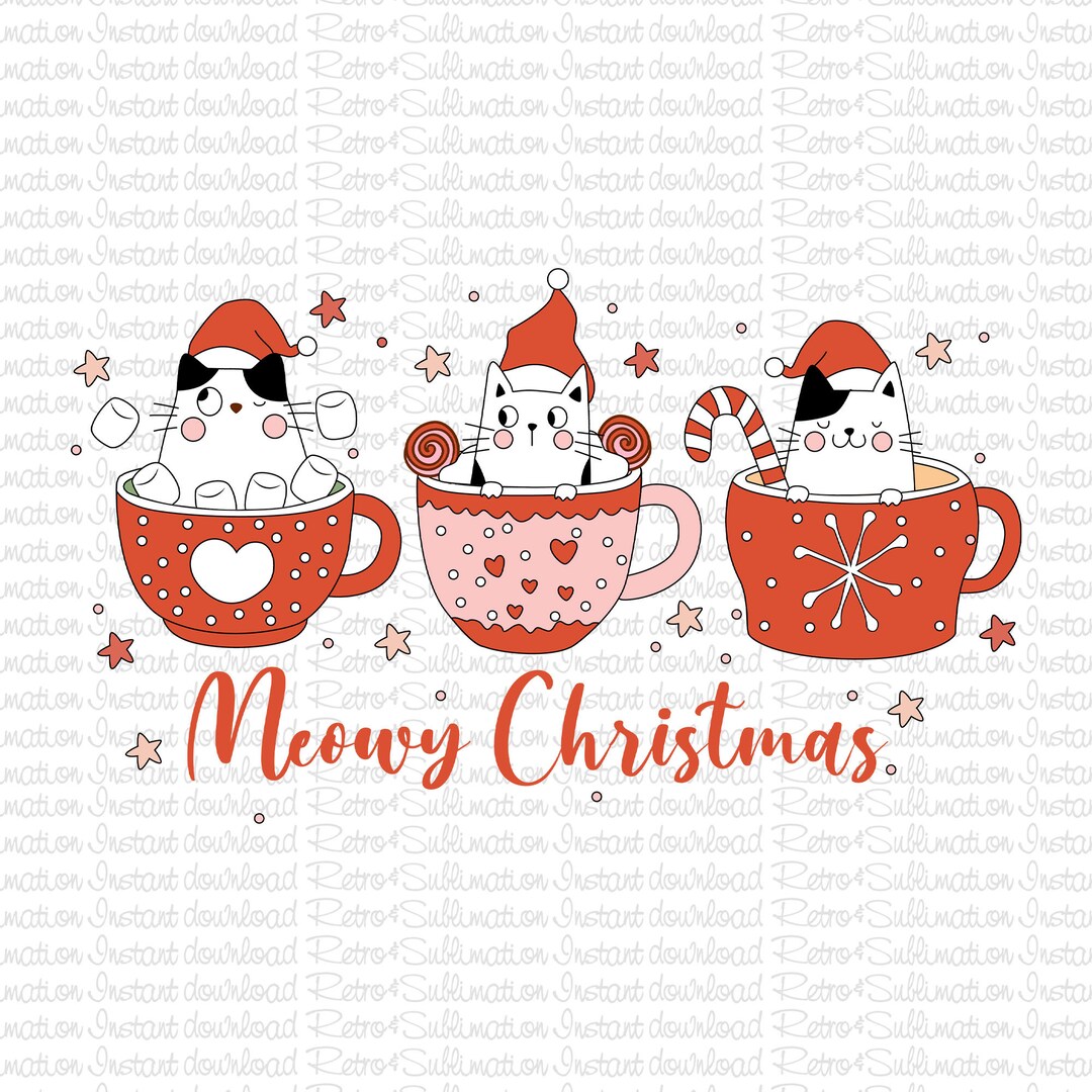 Meowy Christmas Coffee Png, Merry Christmas Cats Png, Christmas Coffee ...