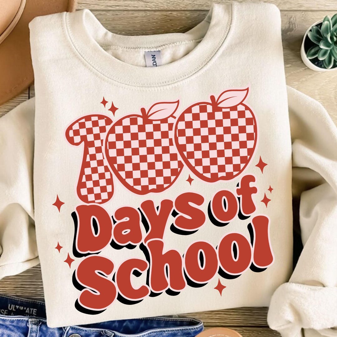 100 Days of School Svg, Retro Checked Apple Svg, Happy 100 Days of ...