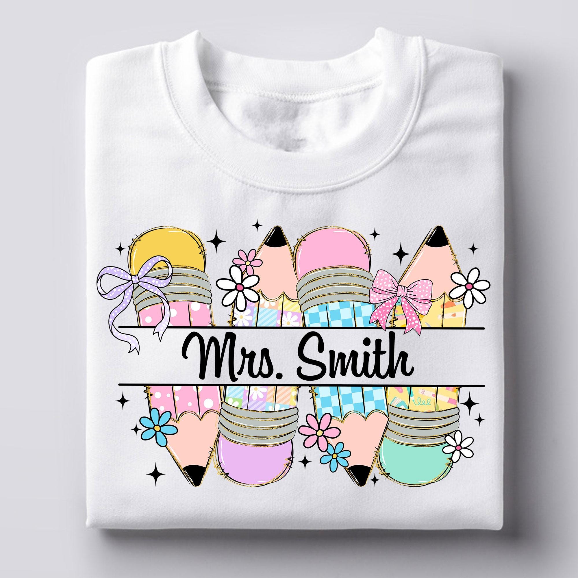 Personalized Teacher Pencil Png, Cute Pencils With Bows Flowers Png ...