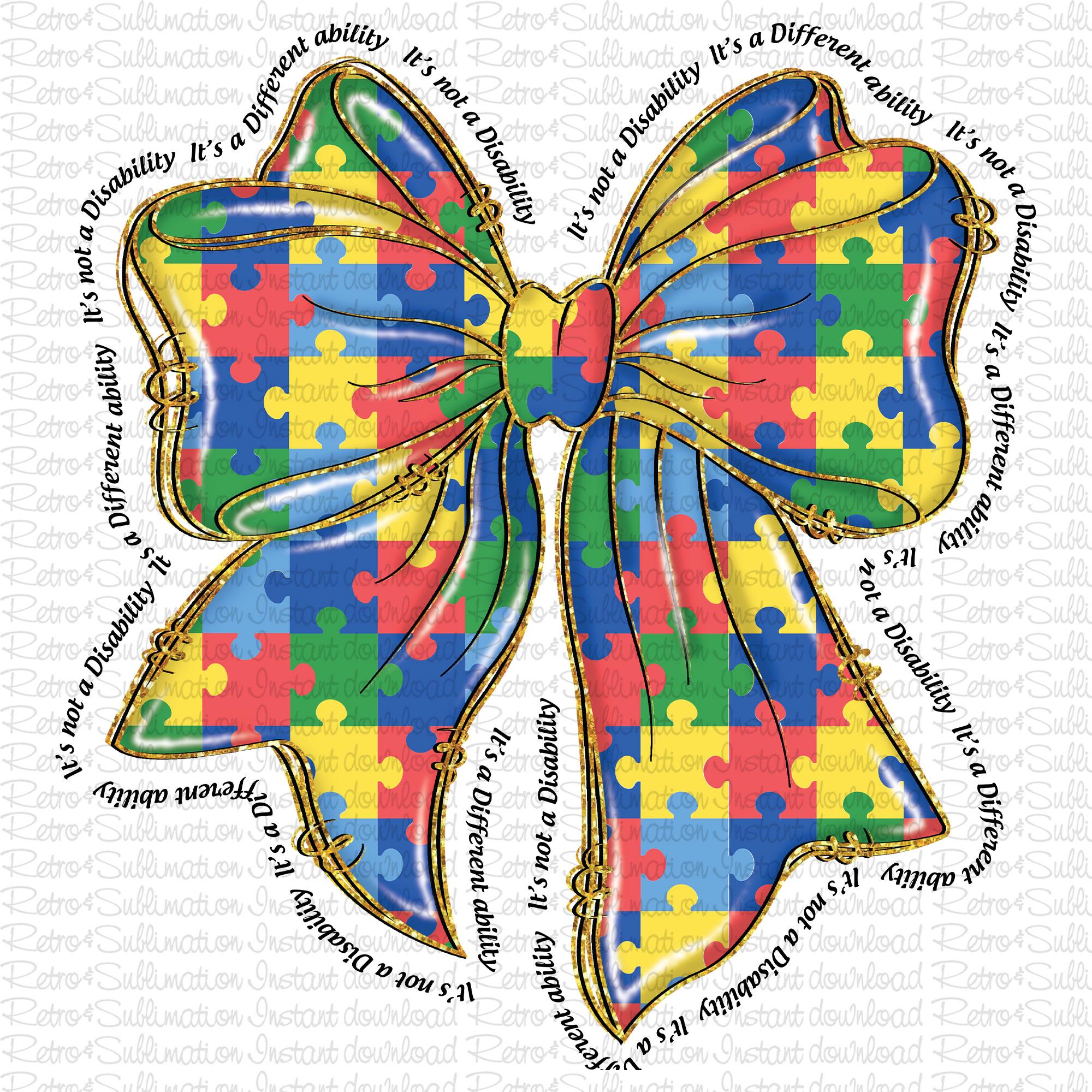 Autism Bow Png, Autism Awareness Png, Coquette Bow Png, Puzzle Autism ...