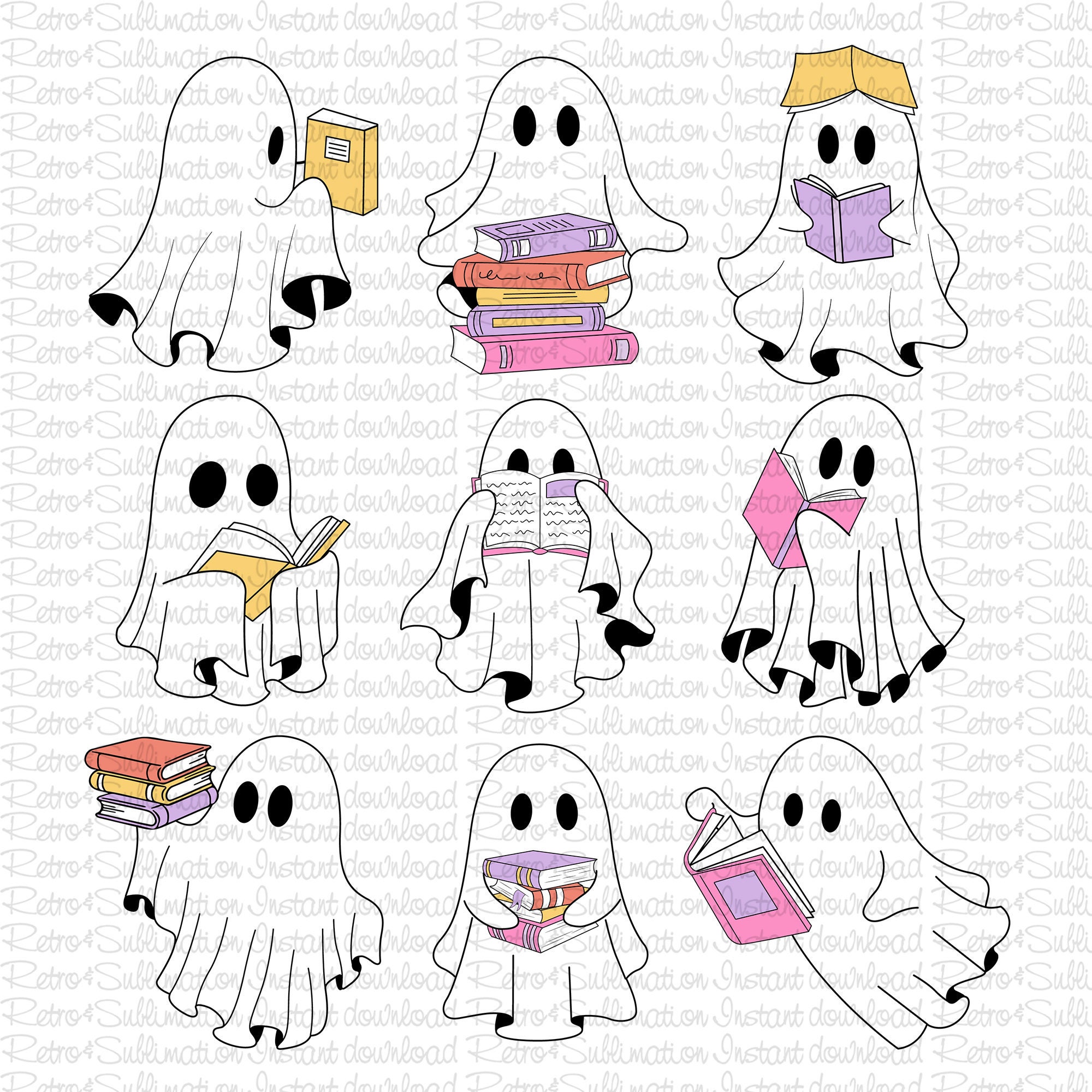 Ghost Reading Books Svg, Halloween Svg, Cute Ghost Svg, Halloween Ghost ...