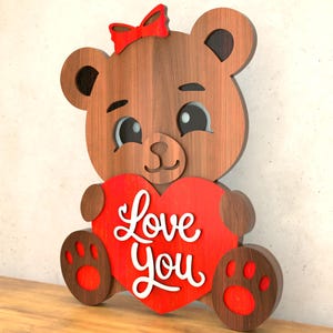Personalized Teddy Bear With Heart SVG Laser Cut, Valentines Day Gift ...