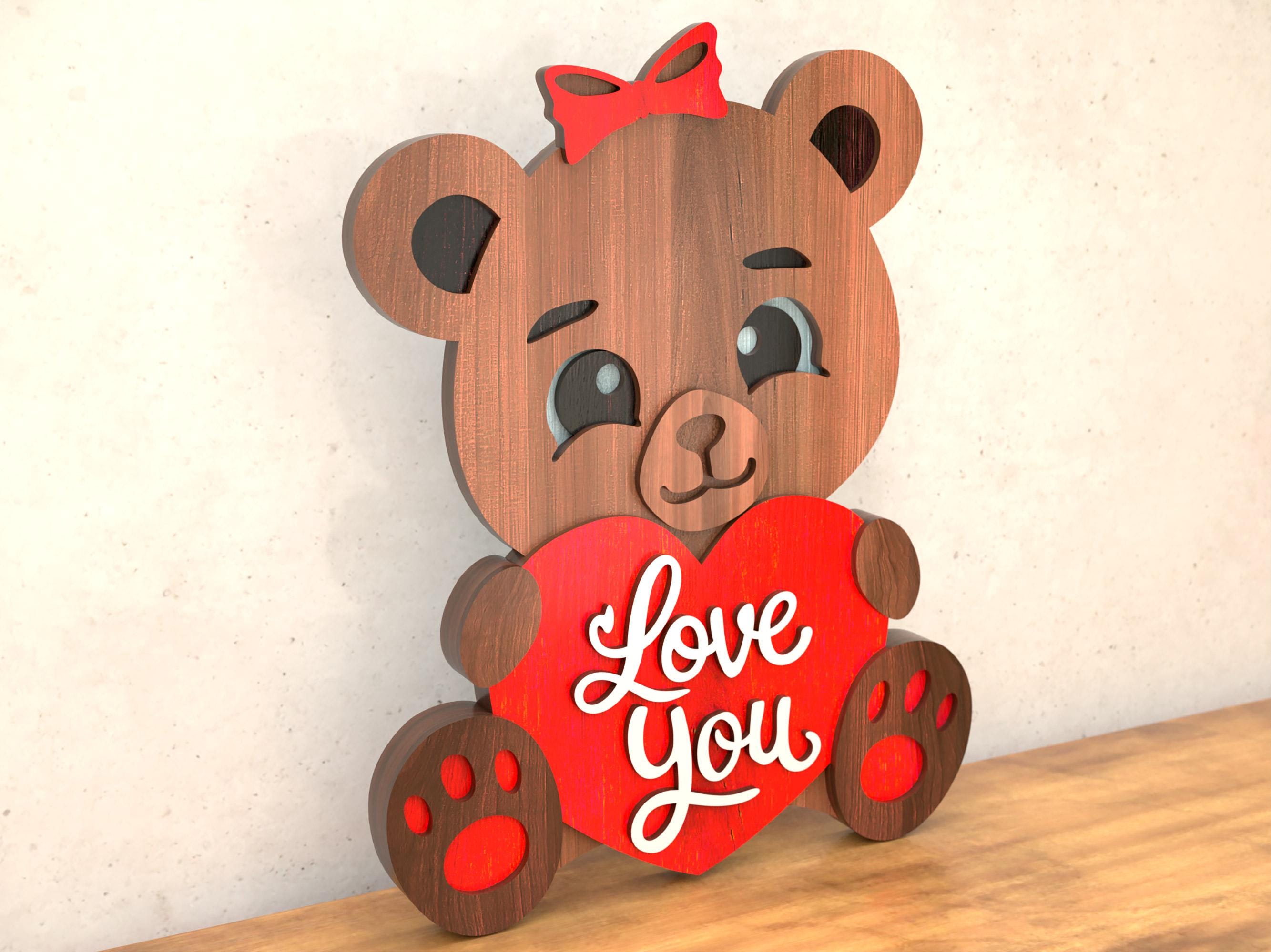 Personalized Teddy Bear With Heart SVG Laser Cut, Valentines Day Gift ...