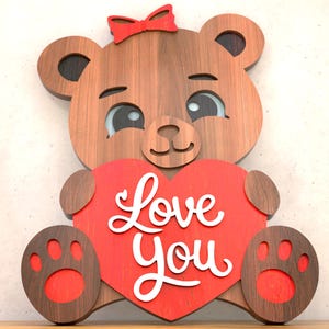 Personalized Teddy Bear With Heart SVG Laser Cut, Valentines Day Gift ...