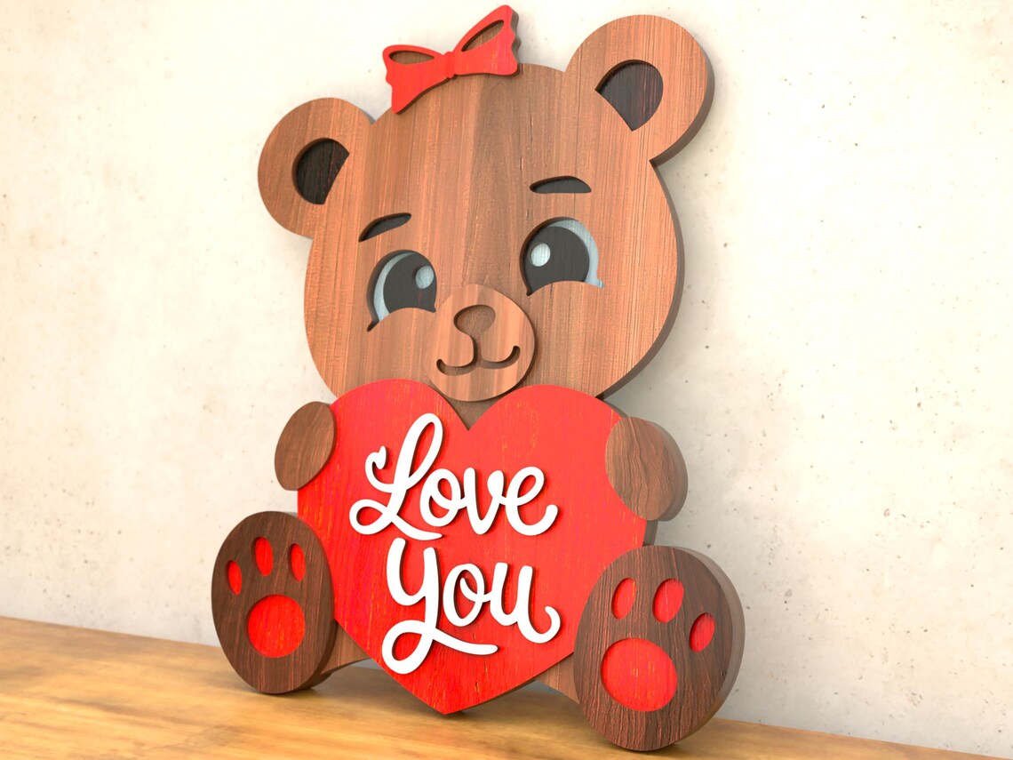 Personalized Teddy Bear With Heart SVG Laser Cut, Valentines Day Gift ...