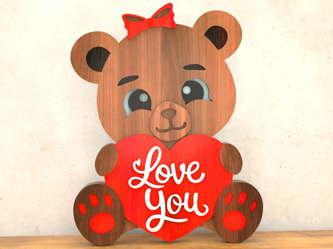 Personalized Teddy Bear With Heart SVG Laser Cut, Valentines Day Gift ...