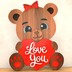 Personalized Teddy Bear With Heart SVG Laser Cut, Valentines Day Gift ...